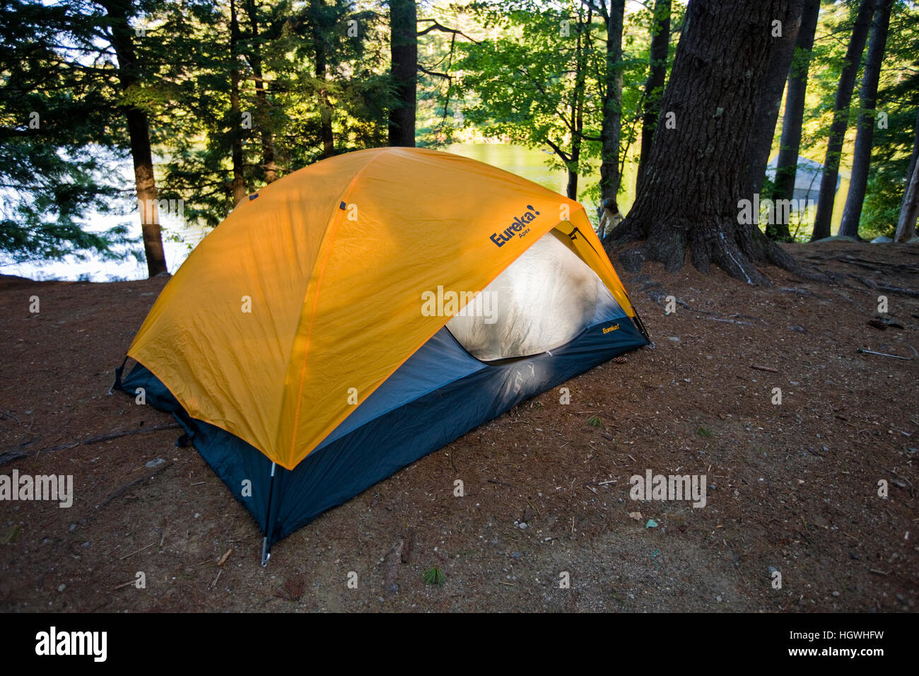 A tent in the campground in New Hampshire's Pawtuckaway State Park ...