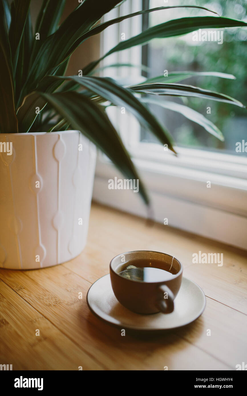 person making tea in windowsill Stock Photo - Alamy
