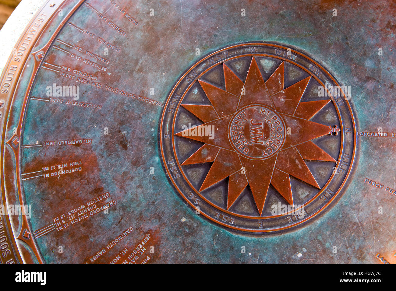 A braass compass rose and map in the fire tower at the John Wingate ...