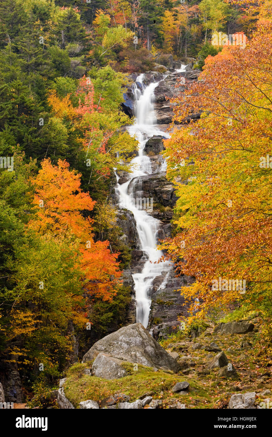 Silver Cascade waterfall in New Hampshire's White Mountains. Fall ...