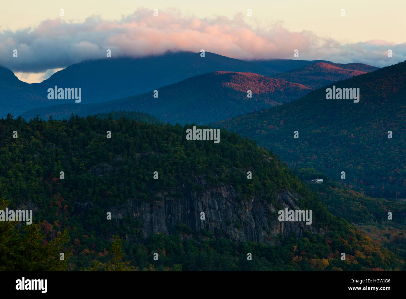 Pinkham Notch and the Mount Washington Valley as seen from Cathedral Ledge in Echo Lake State ...