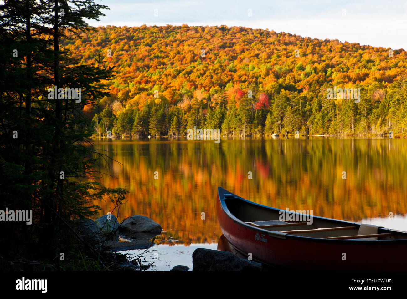 A canoe on the shoreline of Pond of Safety in the Randolph Community ...
