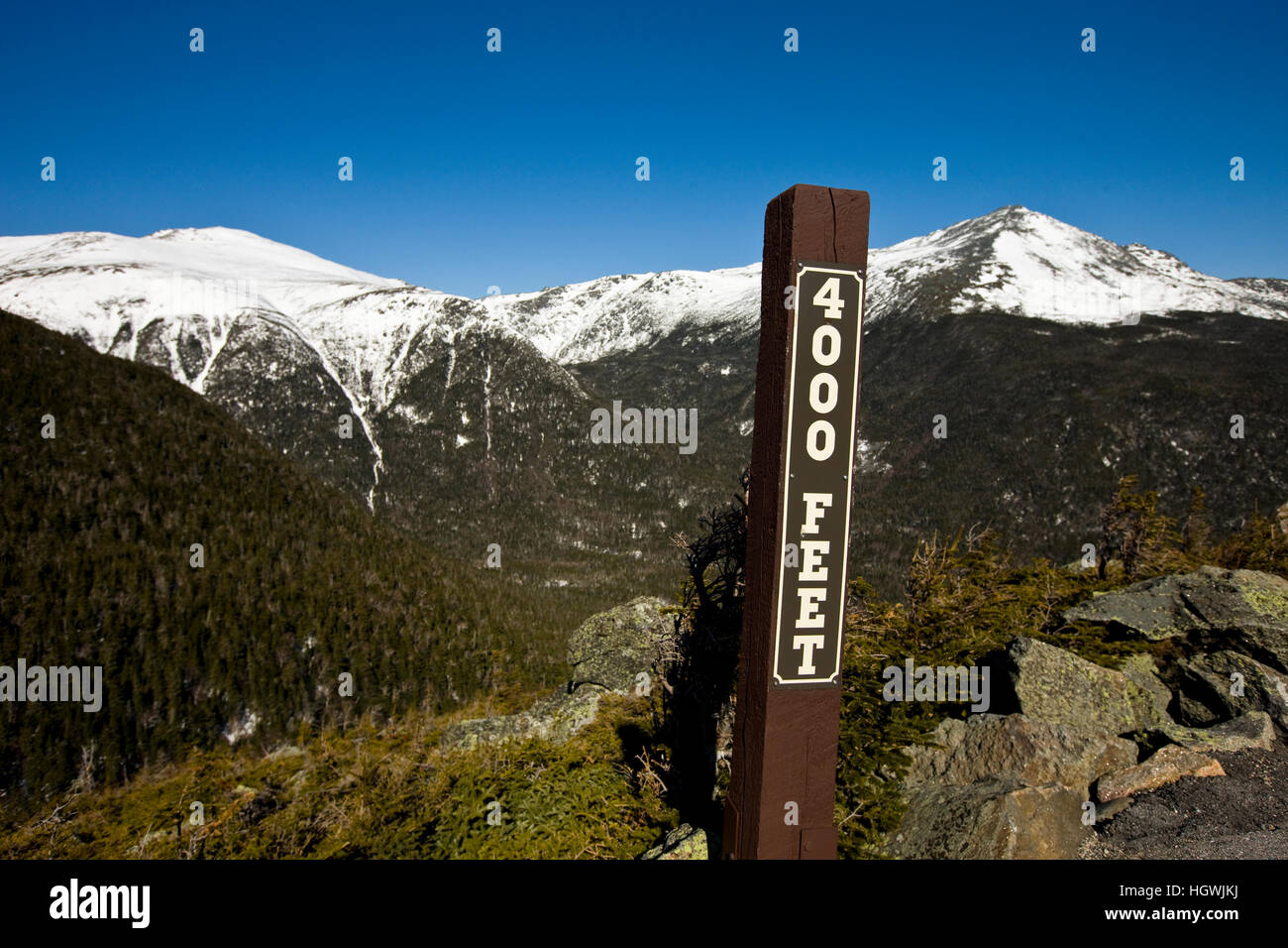 The 4000 foot marker on the auto road on Mount Washington in New ...