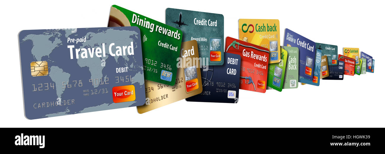 Credit cards lined up and piled high to show many cards at once Stock ...