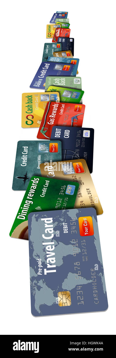 Credit cards lined up and piled high to show many cards at once Stock ...