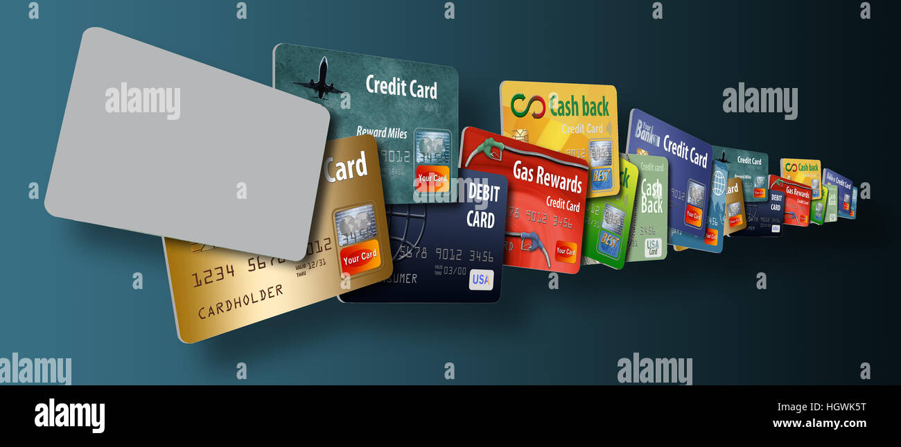 Credit cards lined up and piled high to show many cards at once Stock ...