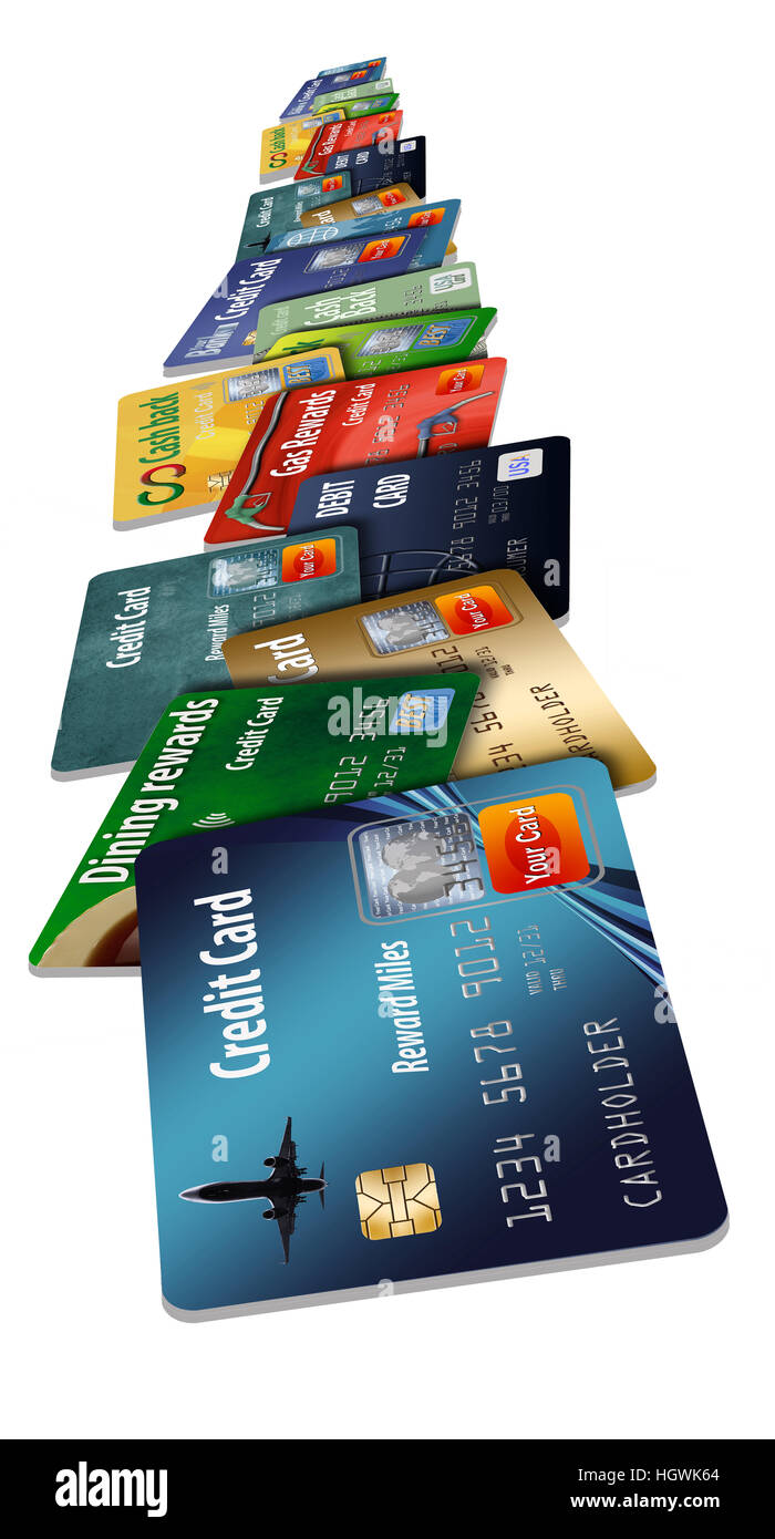 Credit cards lined up and piled high to show many cards at once Stock ...