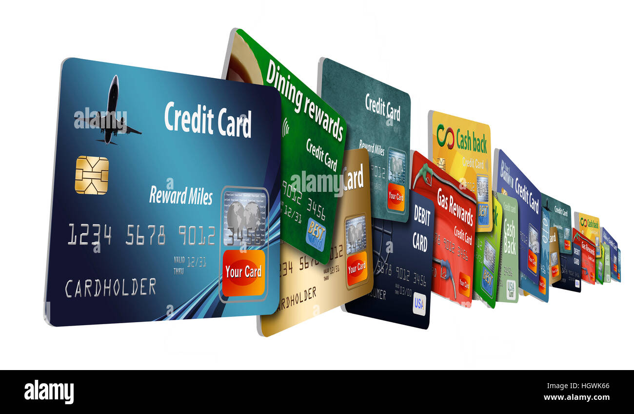 Credit cards lined up and piled high to show many cards at once Stock ...