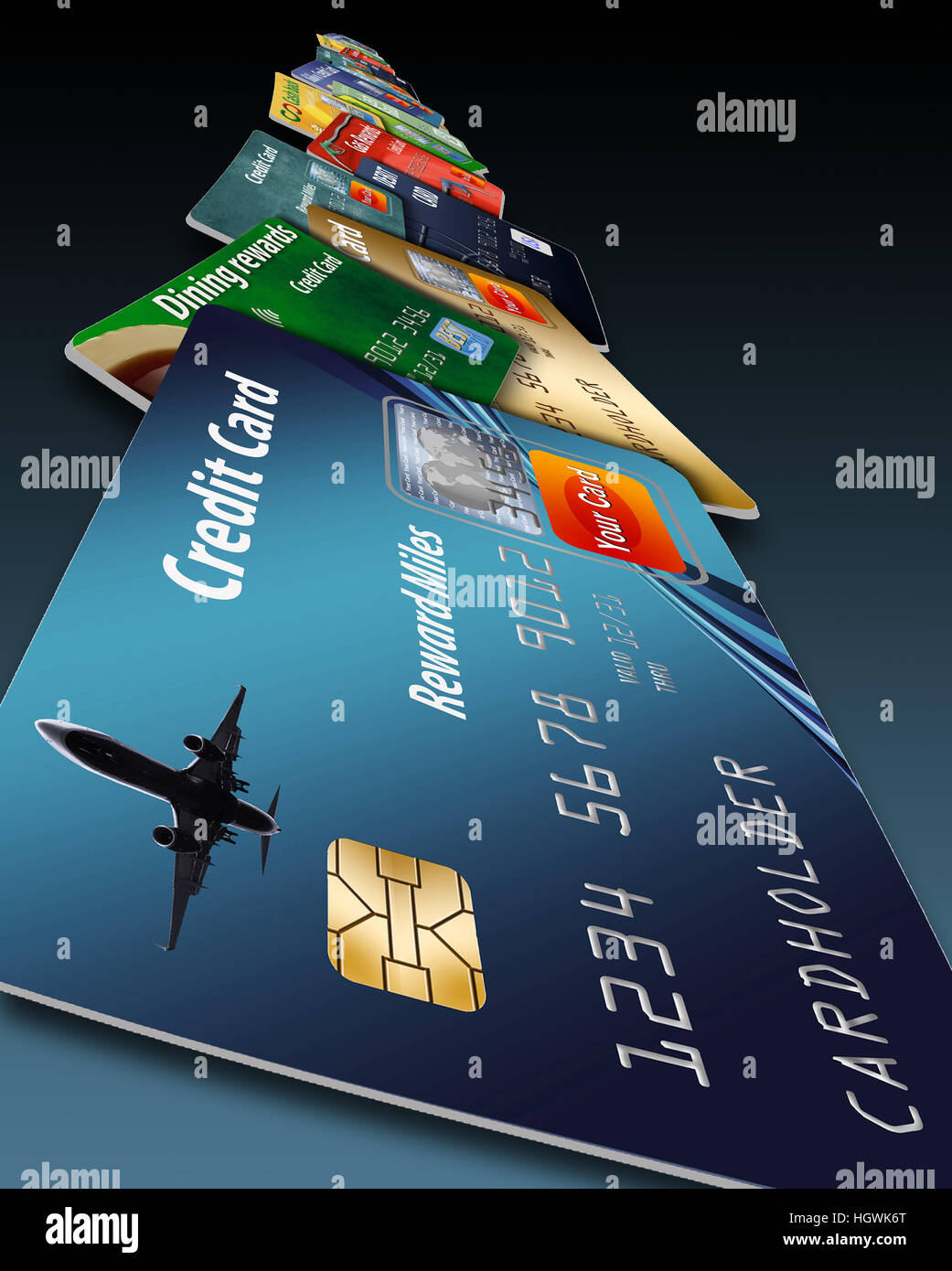 Credit cards lined up and piled high to show many cards at once Stock ...