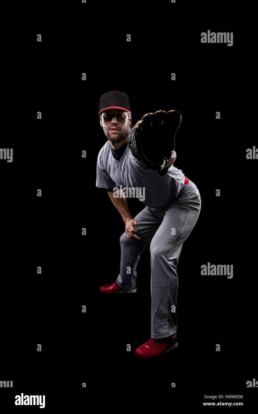 Baseball Player, waiting a ball, on a black background. Studio Shot ...