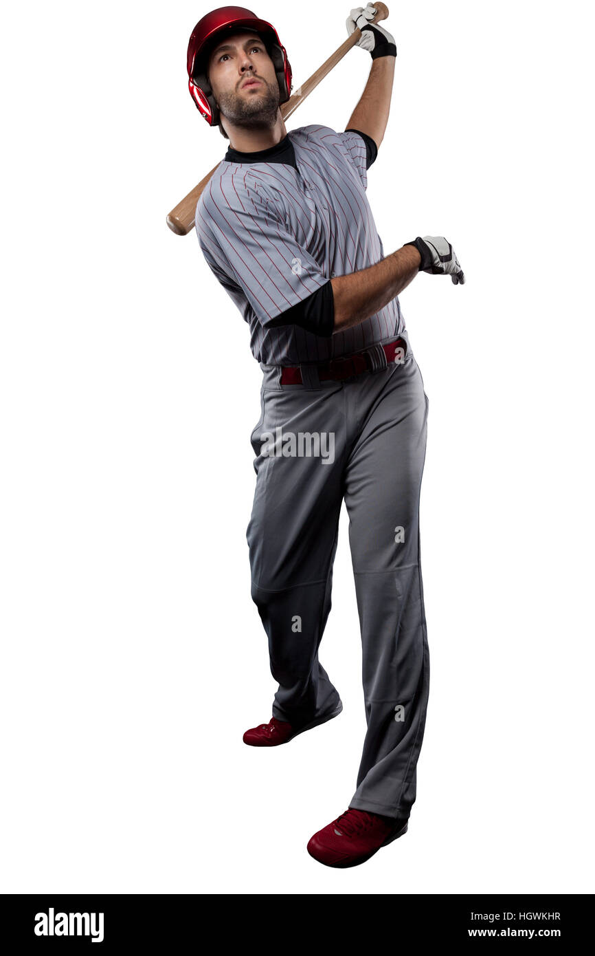 Baseball Player in red uniform, on a white background Stock Photo - Alamy