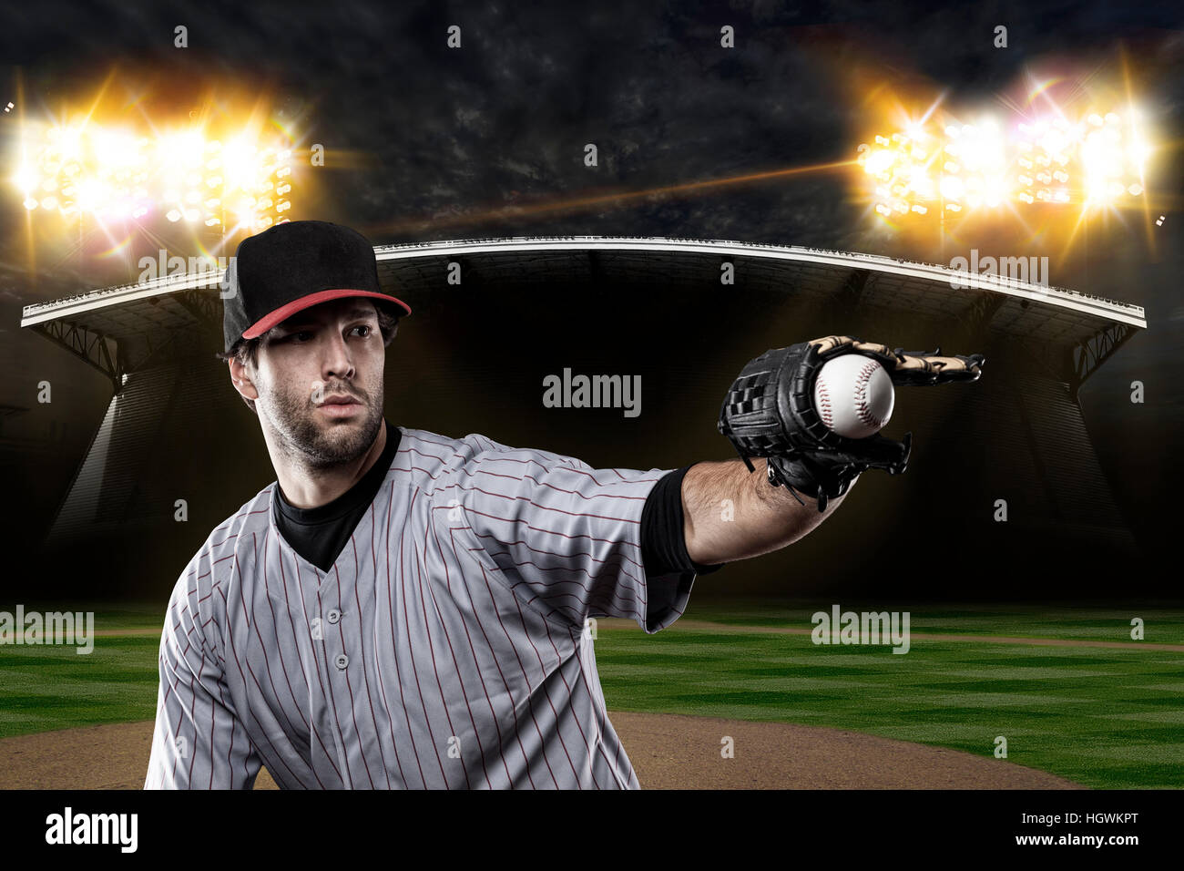 Baseball Player on a baseball Stadium Stock Photo - Alamy