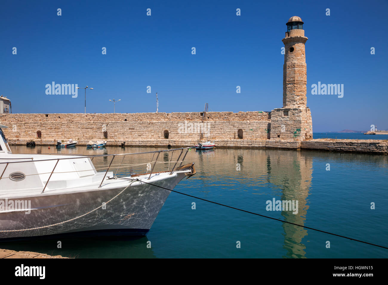 Egyptian lighthouse at Venetian port in Rethymno old town Crete Greece ...