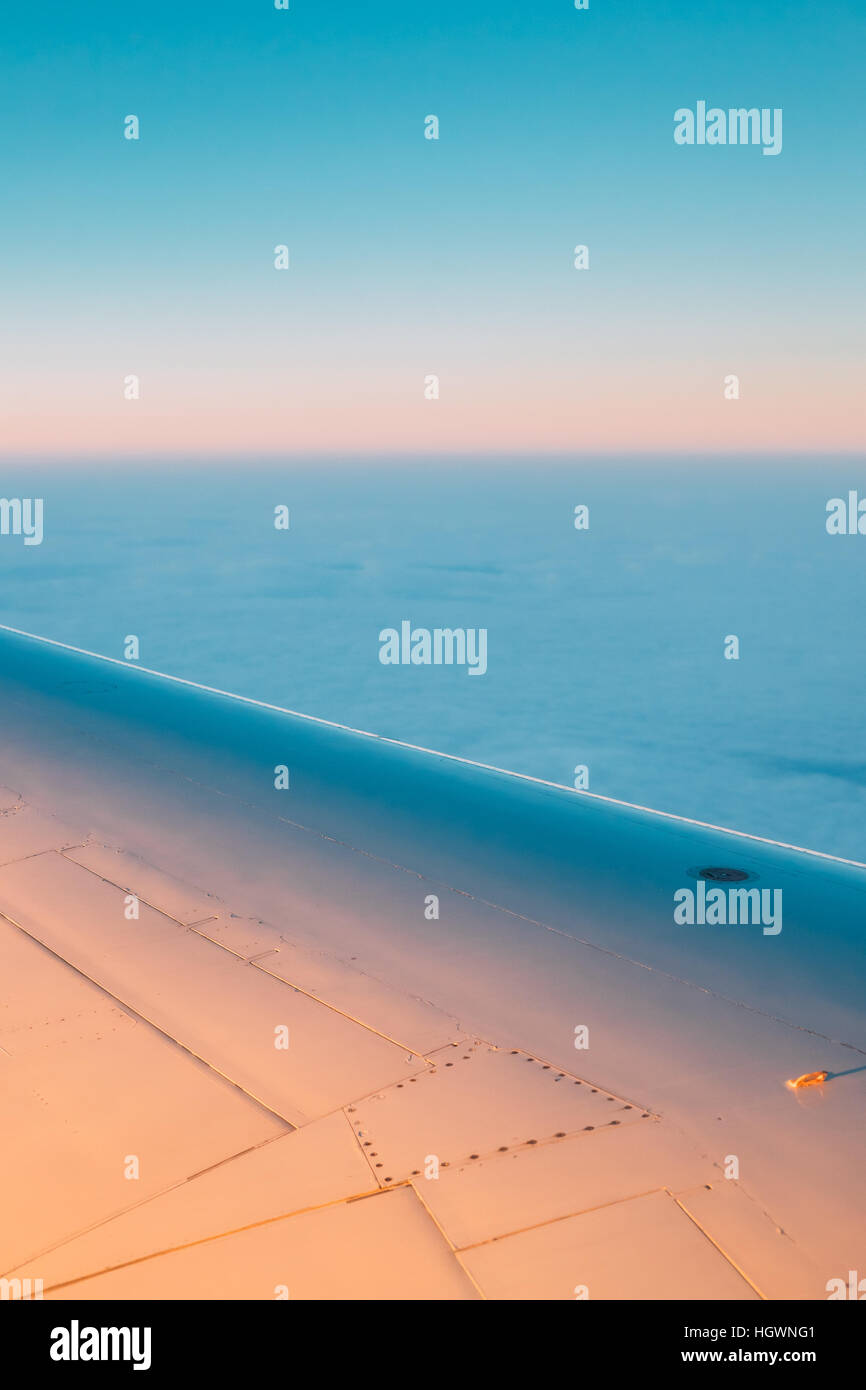 Sky View From Airplane Window. Window Seen Beautiful Sunset Sunrise ...