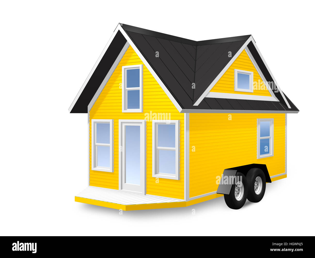 3D Rendered Illustration of a tiny house on a trailer. House is ...