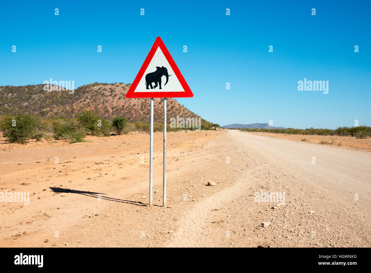 Sign, beware elephants, dirt track, near Opuwo, Namibia Stock Photo - Alamy