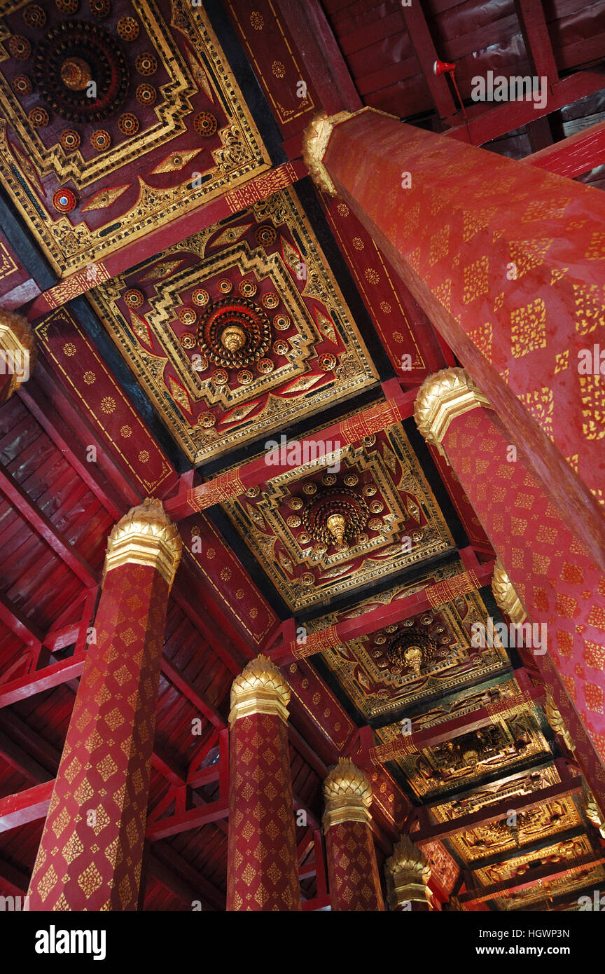 Carved ceiling of the bot (main hall), built in 1546, Wat Na Phra Meru ...