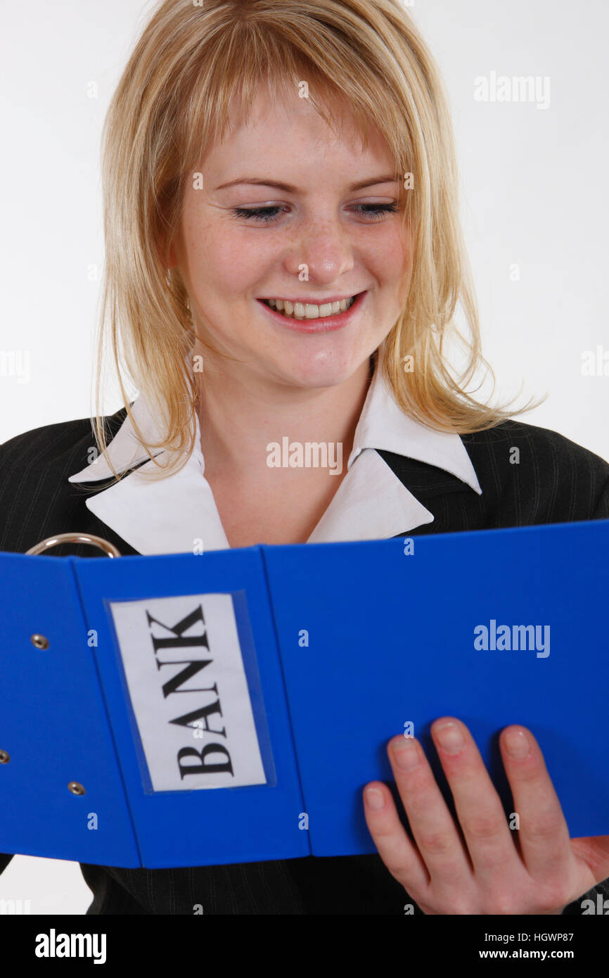 Woman controlls bank vouchers Stock Photo - Alamy
