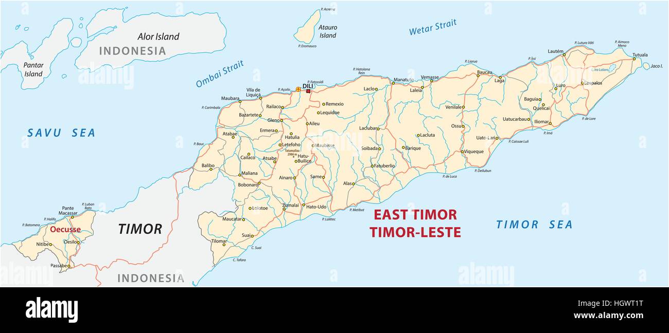 Vector road map of the Democratic Republic of Timor-Leste Stock Vector ...