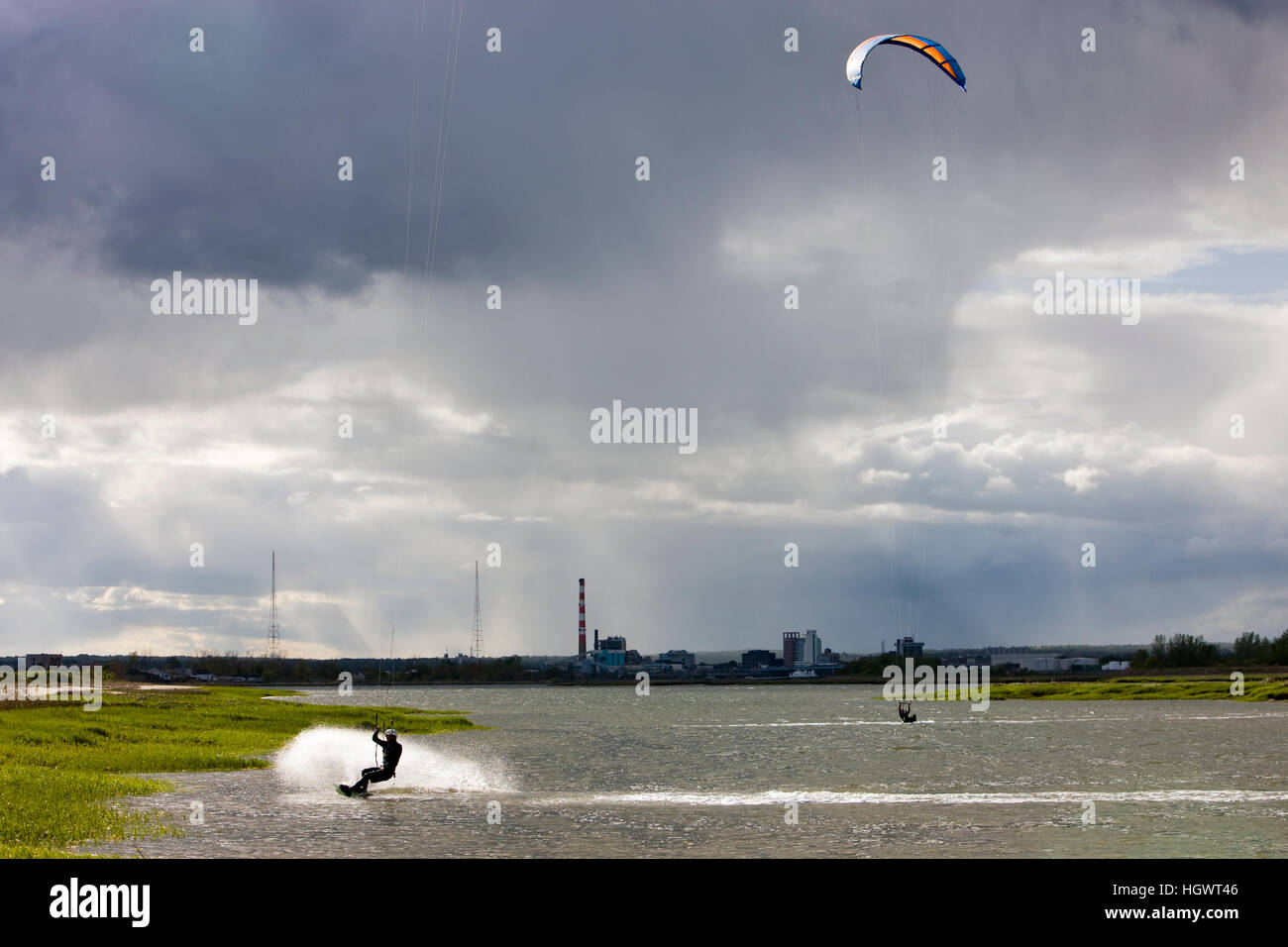 Kite surfing on the salt marsh side of Long Beach in Stratford ...