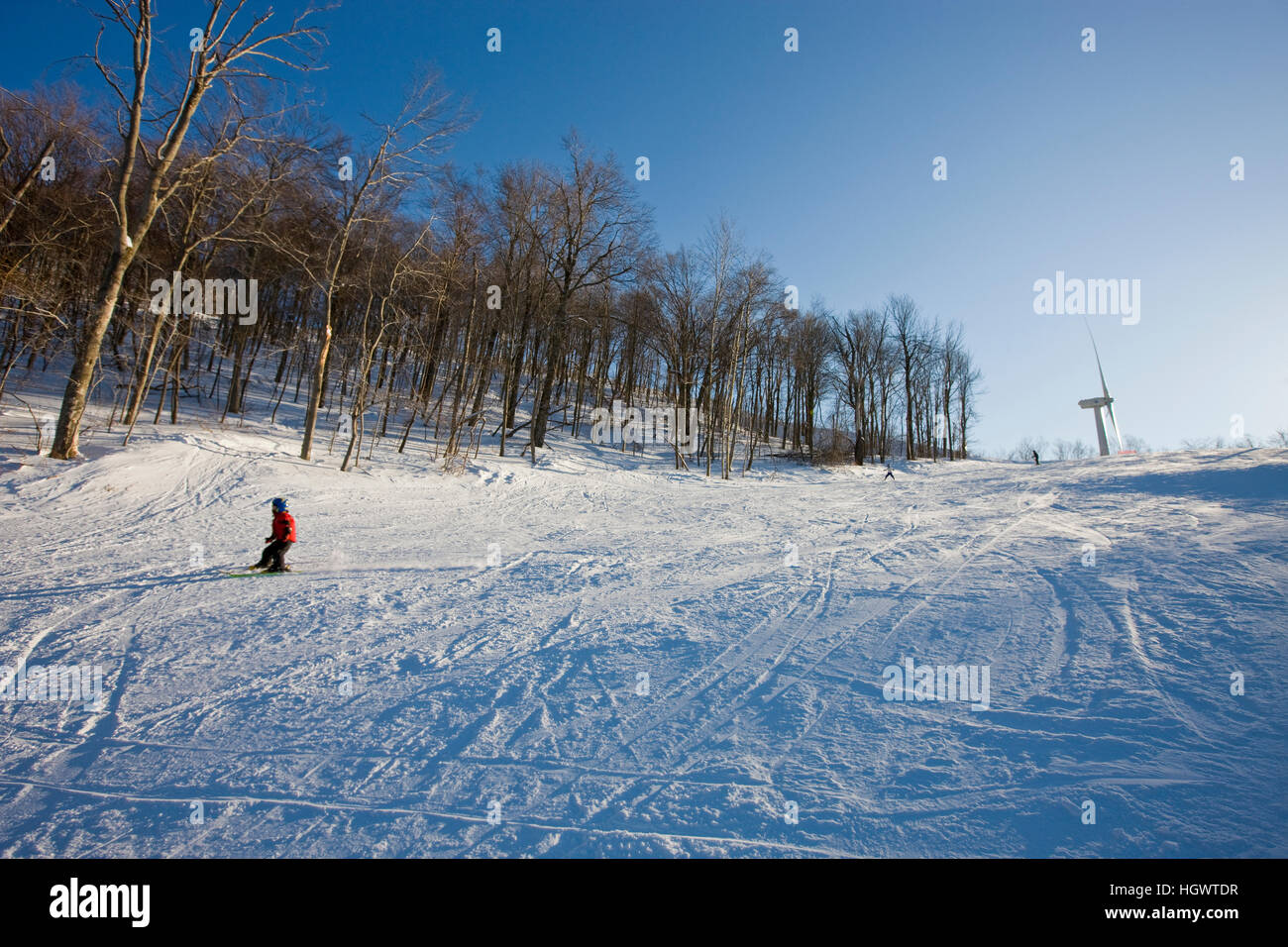 Skiers at Jiminy Peak ski resort in the Berkshire Mountains in Hancock ...