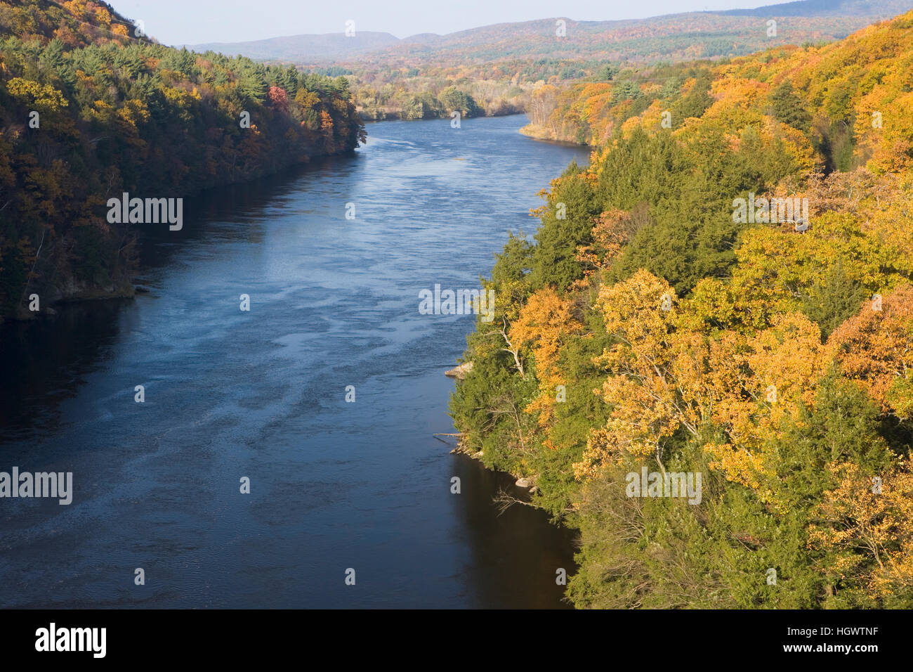 The Connecticut River in fall as seen from the French King Bridge in ...