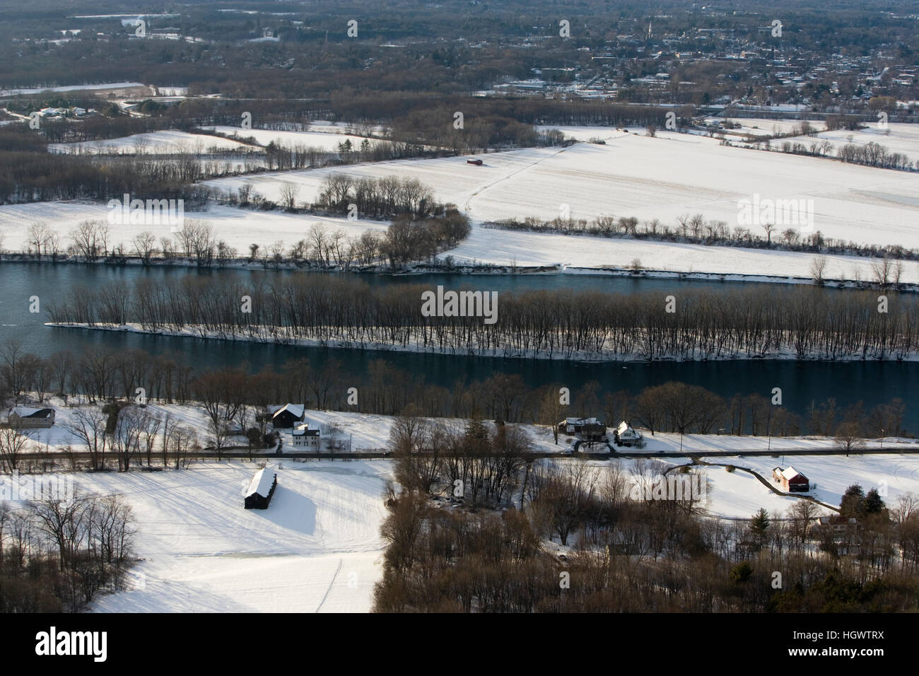 Farms line the Connecticut River in Hadley, Massachusetts. As seen from ...