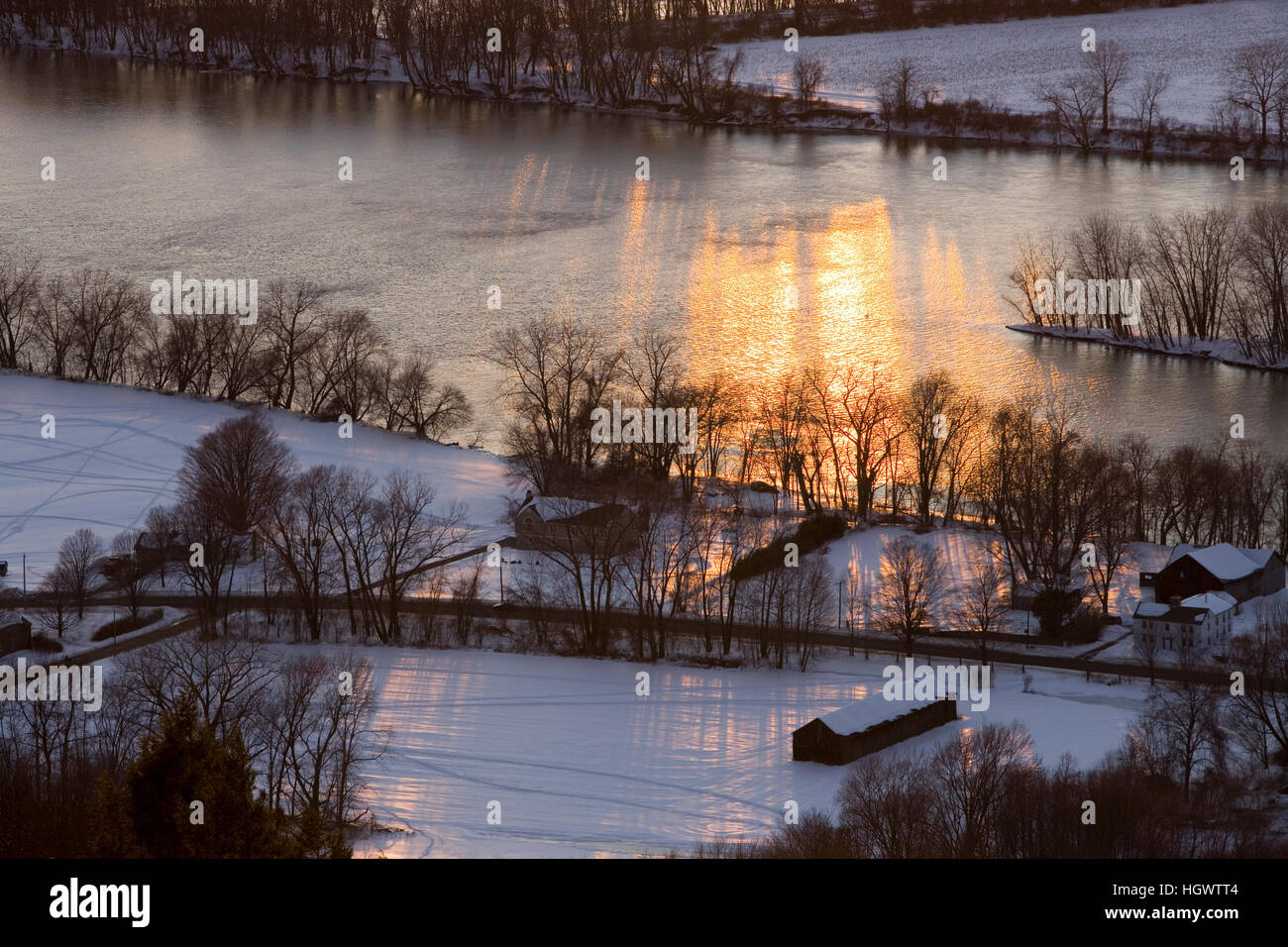 Farms line the Connecticut River in Hadley, Massachusetts. As seen from ...