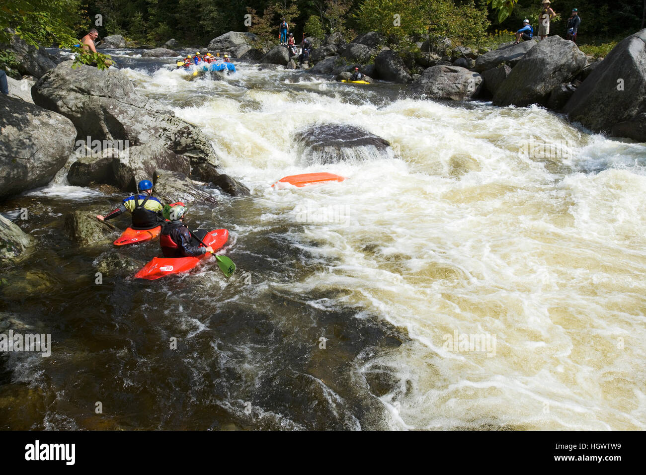 Whitewater kayaking Dragon's Tooth rapid on the Deerfield River in Rowe ...