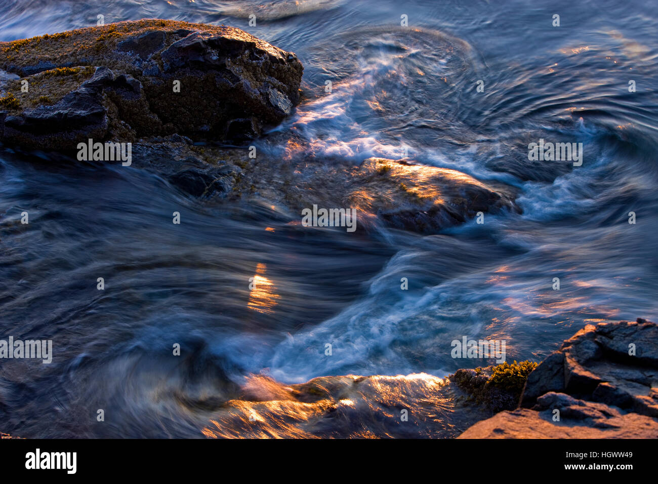Sunlight reflects in the surf of Frenchman Bay as seen from Dorr Point ...