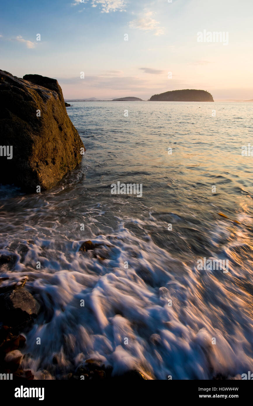 early mroning surf in Frenchman Bay as seen from Dorr Point in Maine's ...