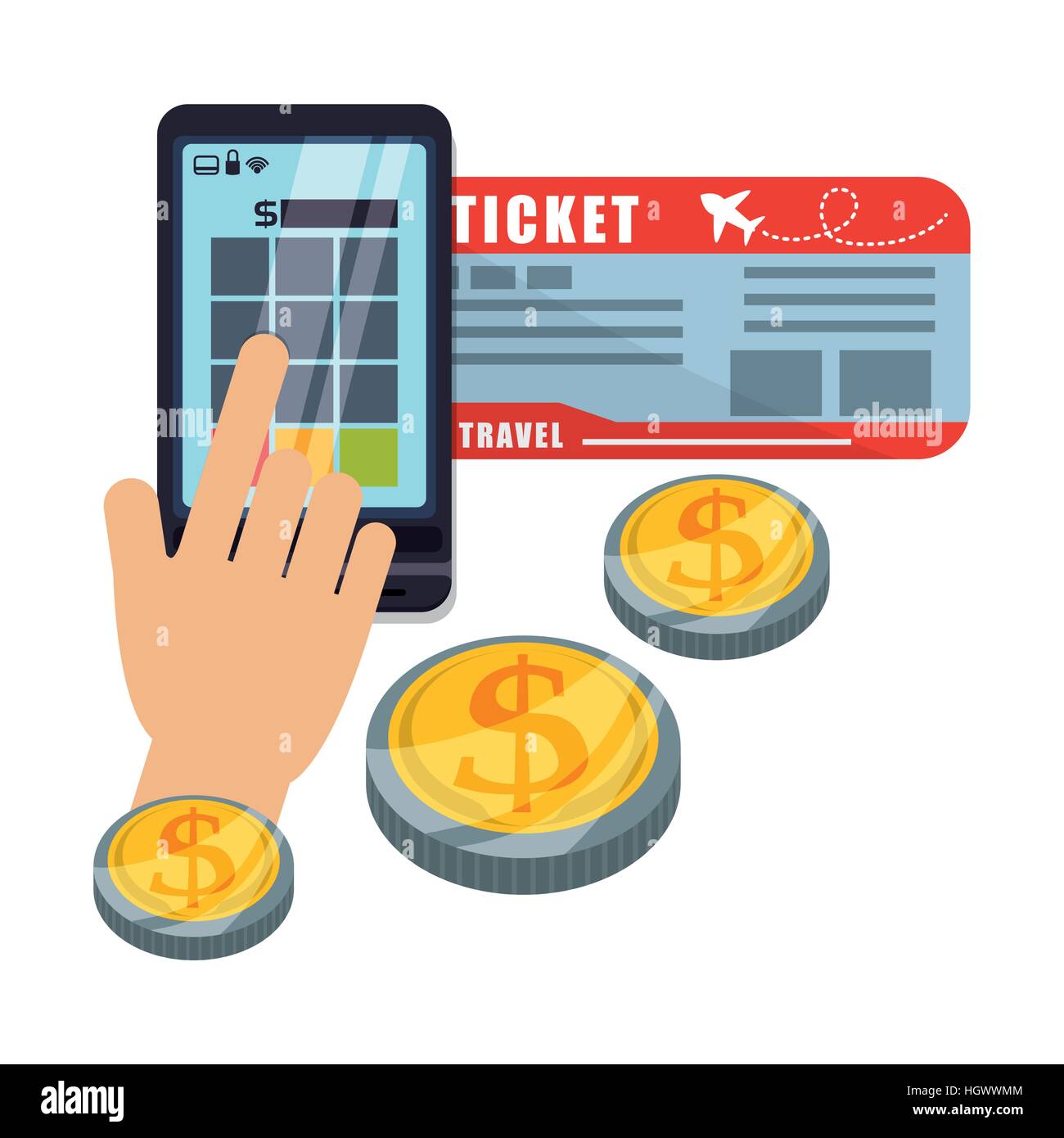 travel smartphone pay ticket money coin virtual vector illustration eps ...