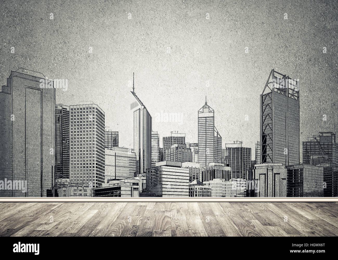 City design on wall Stock Photo - Alamy