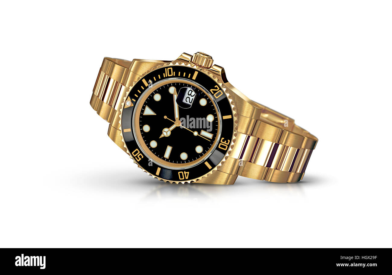 golden watch on a white background Stock Photo - Alamy