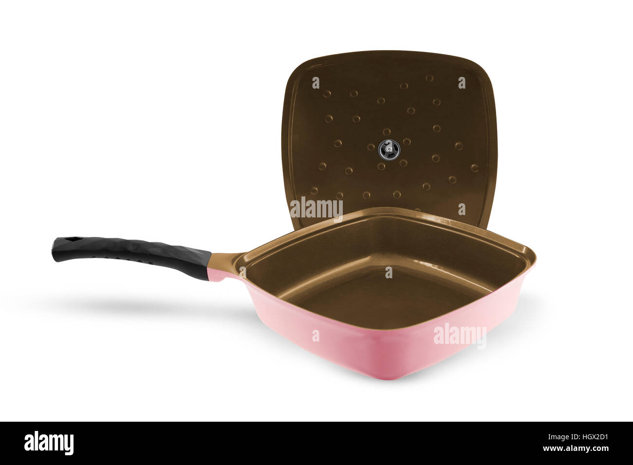 pink frying pan on a white background Stock Photo - Alamy