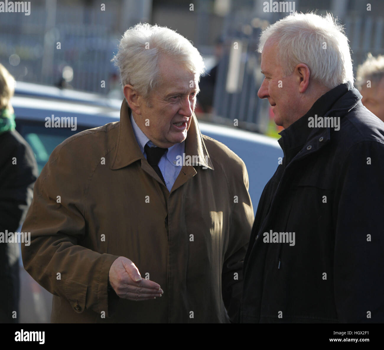 Broadcaster and historian John Bowman (left) attends the funeral mass ...