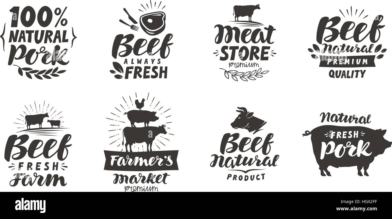 Vector set of meat labels, badges and icons. Collection elements for ...