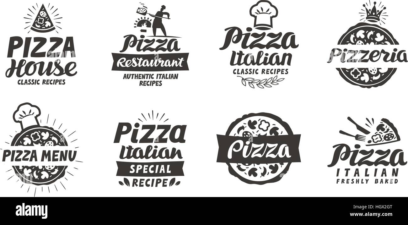 Pizza set logo, label, element. Pizzeria, restaurant, food icons ...