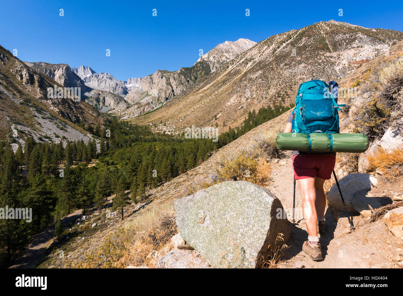 Backpacker on the Big Pine Lakes Trail, Inyo National Forest, Sierra ...