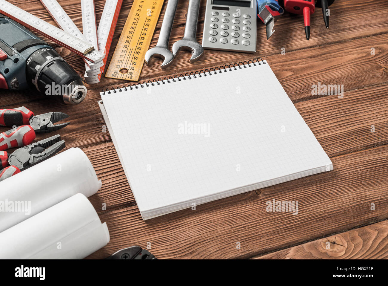 Instruments on wooden table Stock Photo - Alamy