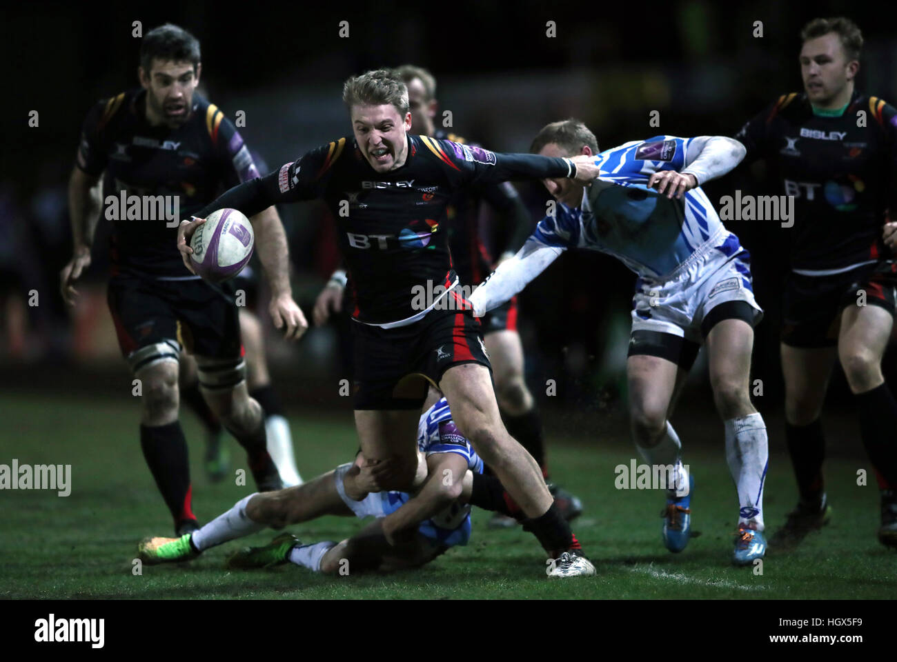 Newport Gwent Dragons' Tyler Morgan breaks past Enisei-STM defenders ...