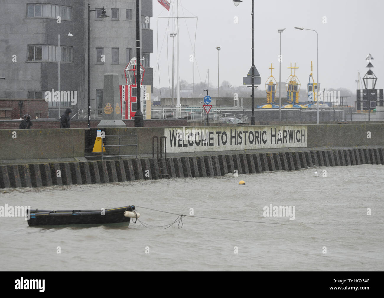 The sea wall at Harwich quay, Essex, as Scotland and the North of ...