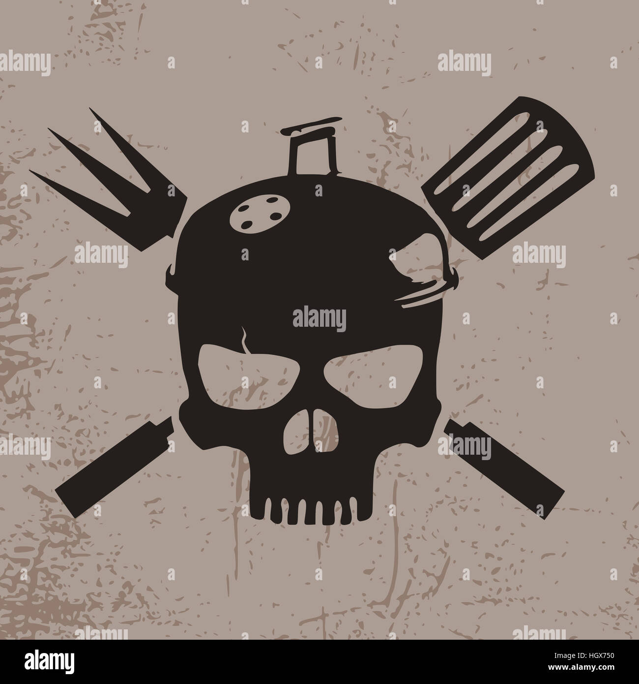 Illustration of a skull with a hat of a BBQ grill Stock Photo - Alamy