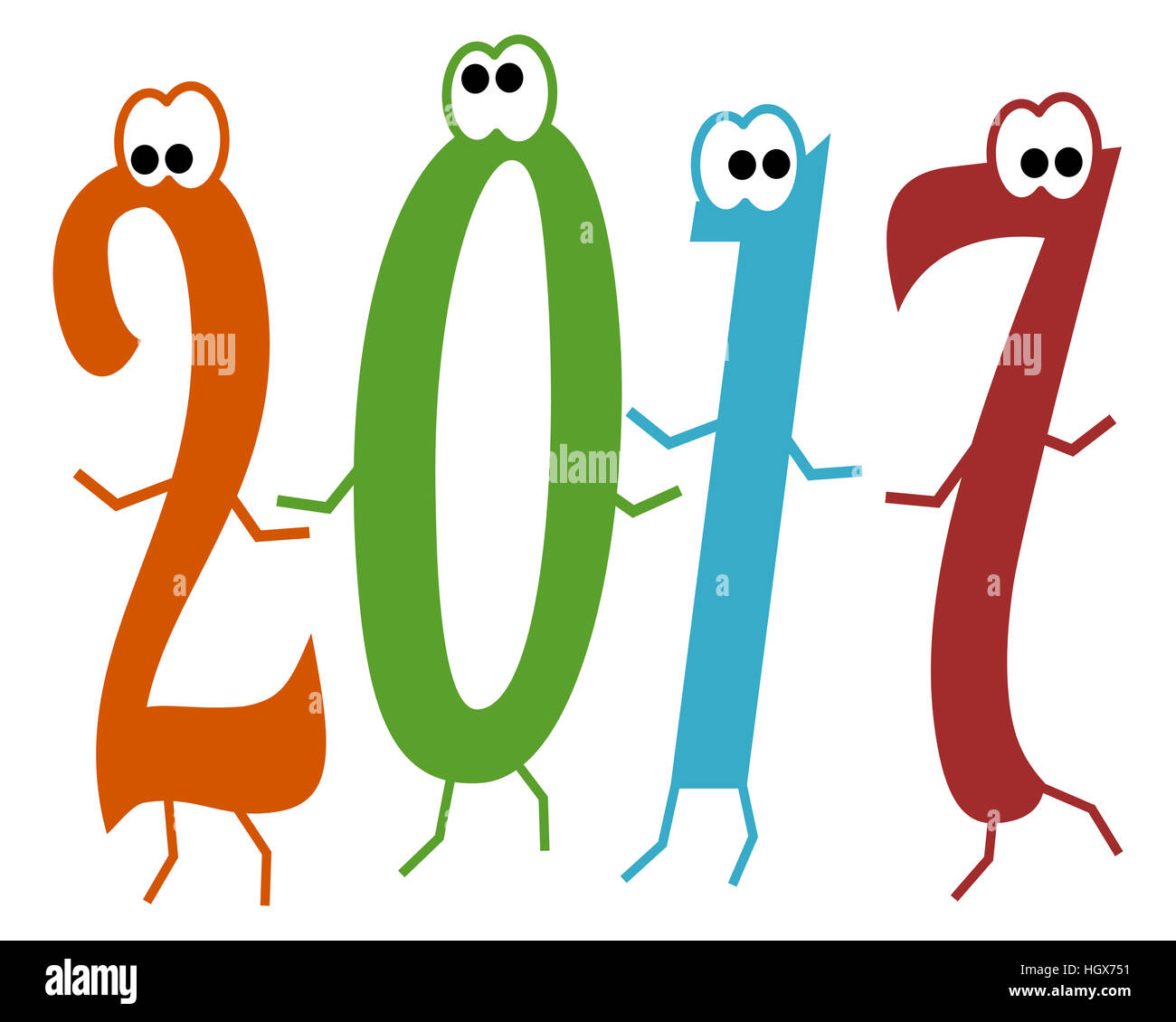 Illustration of colorful number 2017 with cartoon eyes on a white ...