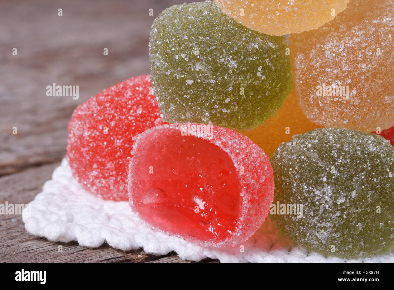 Fresh colorful sugar fruit jelly on the table Stock Photo - Alamy