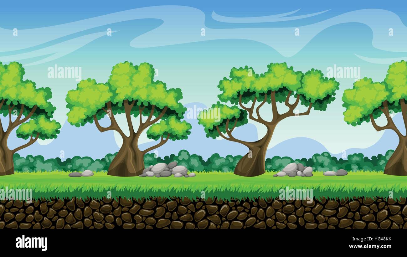 Seamless nature cartoon background, vector illustration with separate ...