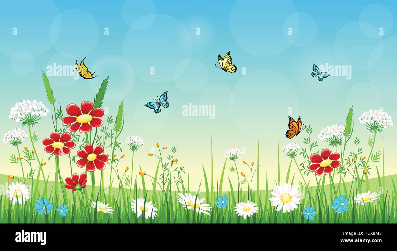 Flower background with butterflies Stock Vector Image & Art - Alamy