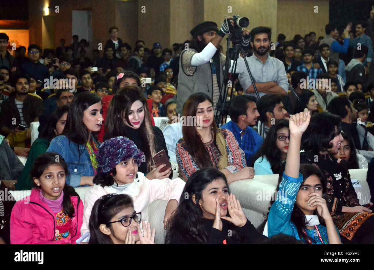Hyderabad, Pakistan. 13th Jan, 2017. Girls students are busy in taking ...
