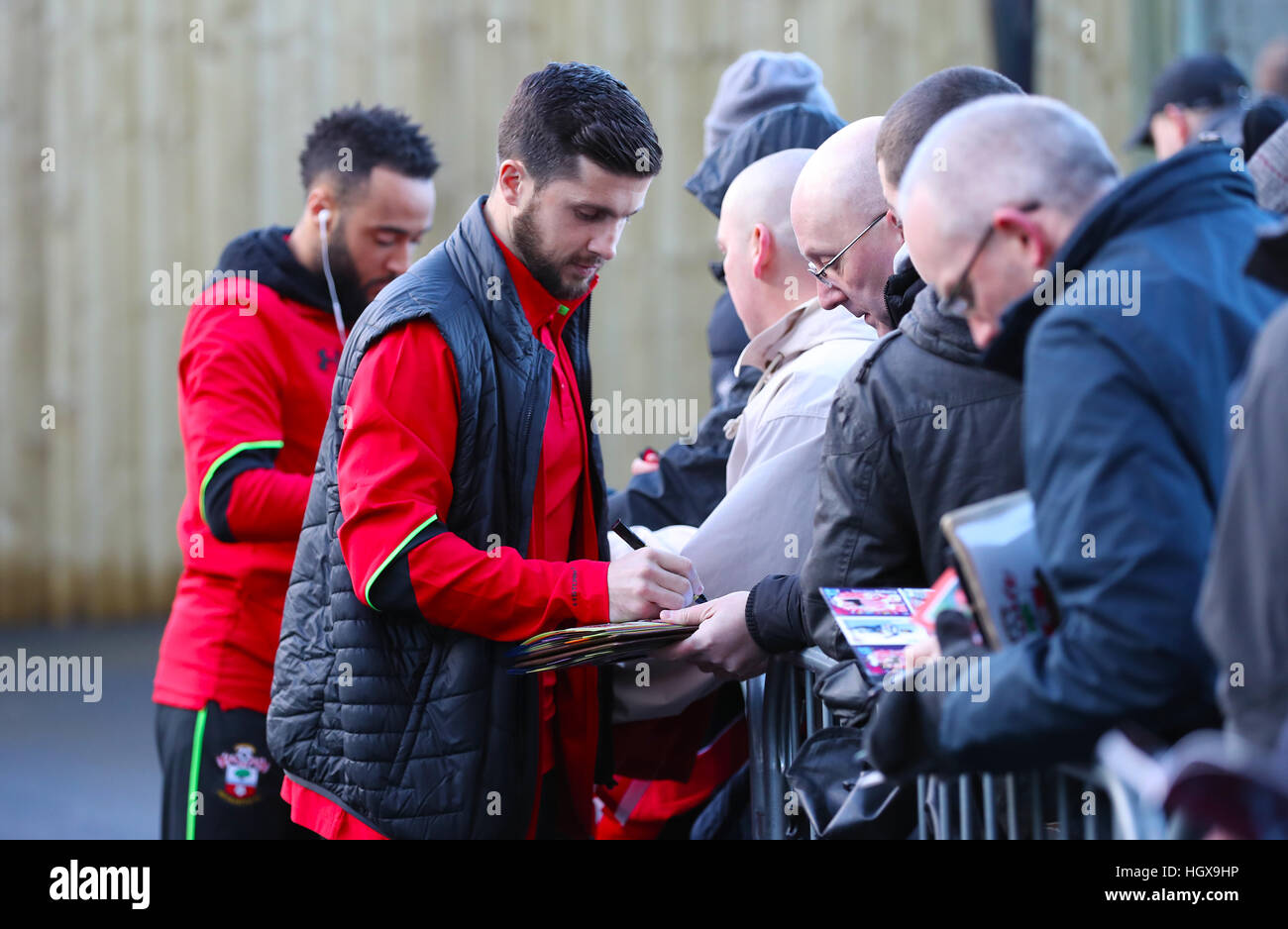 Southampton's Shane Long signs autograph for fans prior to the Premier ...