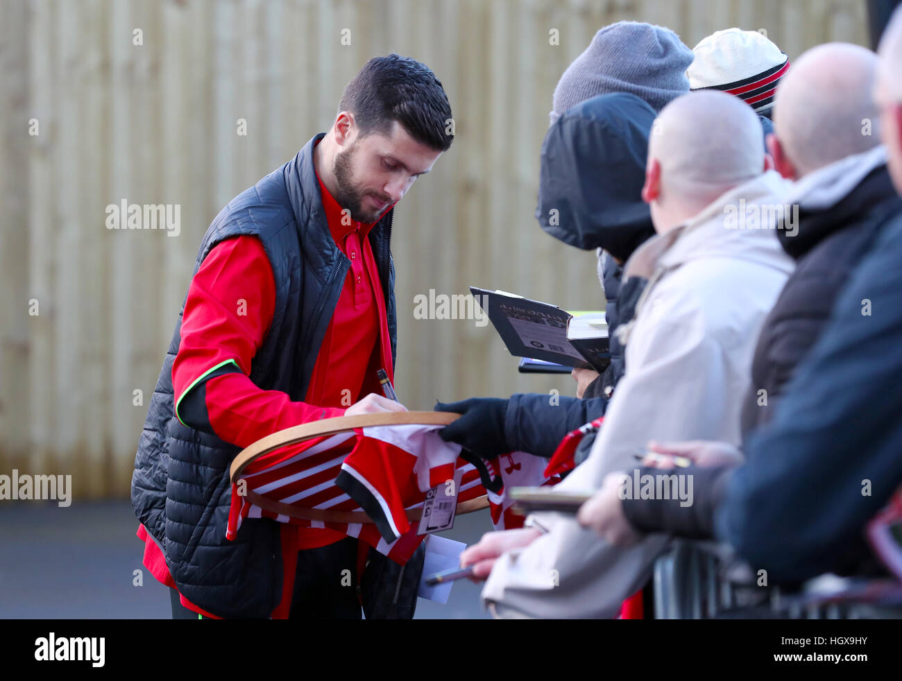 Southampton's Shane Long signs autograph for fans prior to the Premier ...